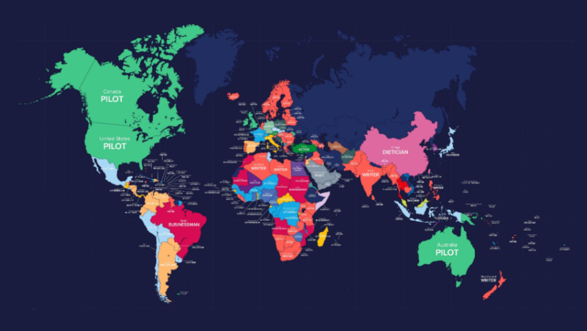 Mapa Que Muestran Las Profesiones Más Deseadas En El Mundo